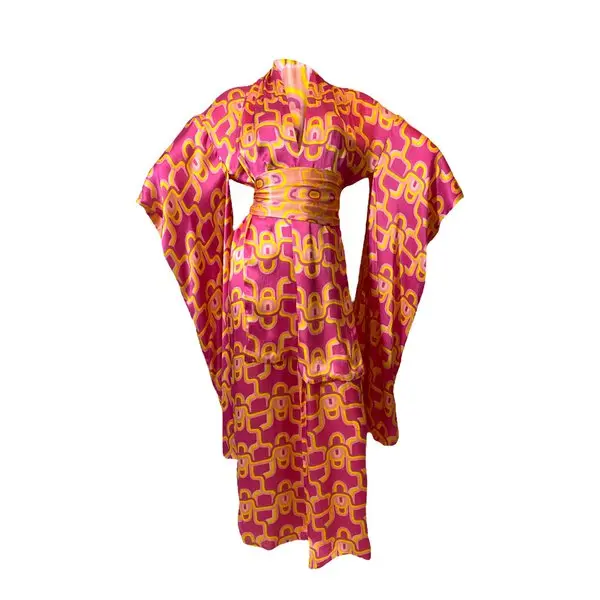 JULIA CLANCEY Reversible Silk Kimono Olympia Fondant & Lydy Lilac - Pink