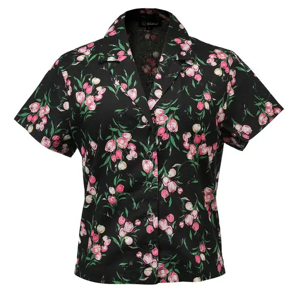SMART AND JOY Flower Print Crop Shirt - Black