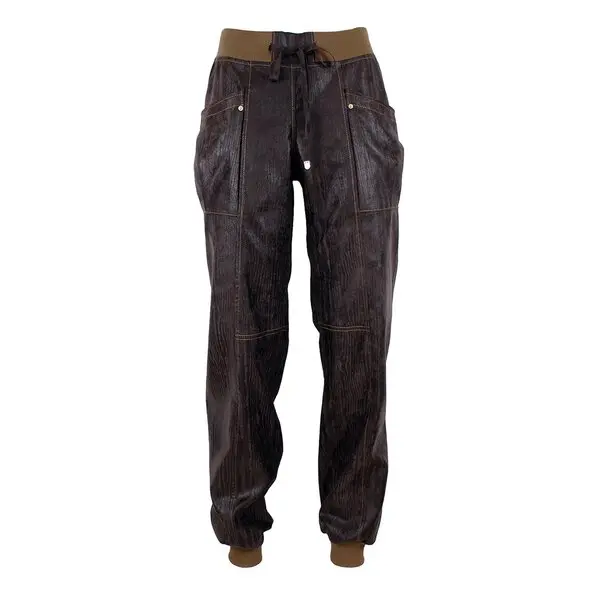 LALIPOP DESIGN Jogger Pants With Wood-textured Vegan Leather Finish - Brown