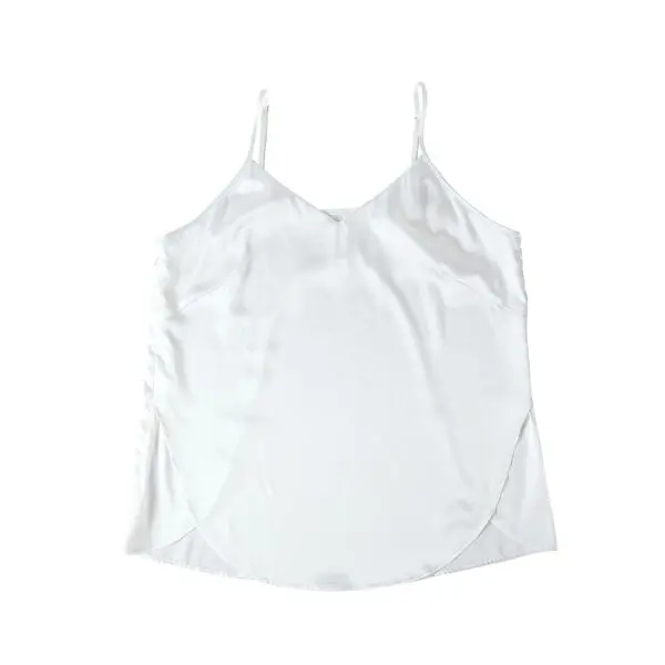 SOFT STROKES SILK Pure Mulberry Silk Petal Camisole, V Neck Spaghetti Strap Silk Charmeuse - White