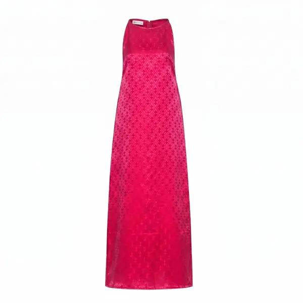 SILK AND BEARS Aurora Fuchsia Damask Hand-dyed Silk Jacquard Maxi Dress - Pink