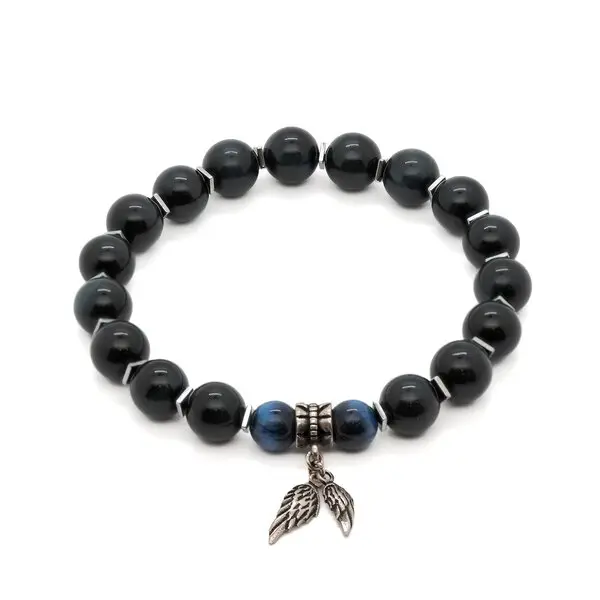EBRU JEWELRY Black / Blue / Silver Spiritual Beads Angel Bracelet Black - Black/blue/silver