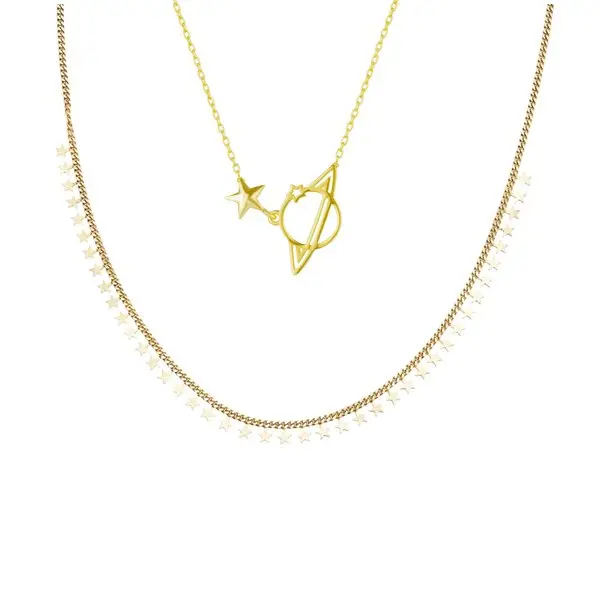 SPERO LONDON Multiple Star Sterling Silver Station & Saturn Necklace Stacking Layering Set - Gold