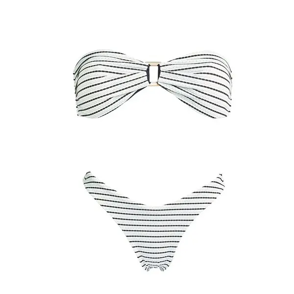 AULALA PARIS The Ondine Daylight Reversible Striped Bandeau Bikini - White