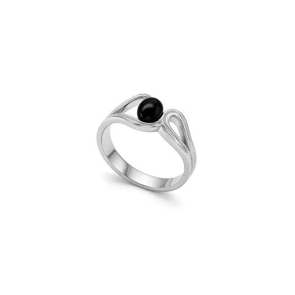 FV JEWELLERY La Stele Onyx Oval Silver And Twist Ring - Black