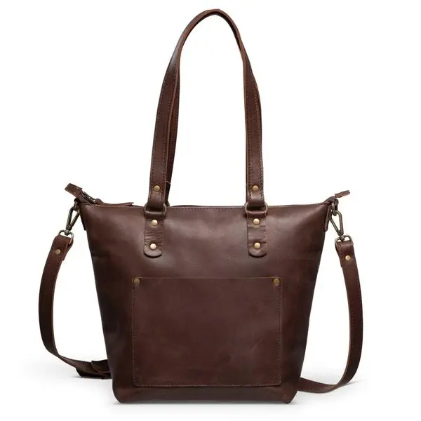 HIDES LEATHER CO. Handmade Large Leather Tote Shoulder Bag - Brown