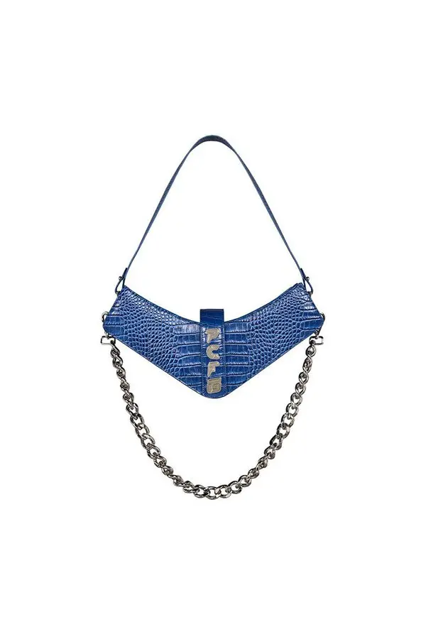 PCFG Pure Leather Boomerang Shoulder Bag - Blue