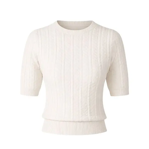 SACHA DRAKE Short Sleeve Chevron Knit Top In Ivory - White