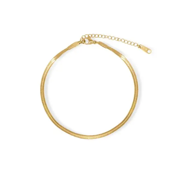 VIEA Antonette Herringbone Flat Chain Anklet - Gold