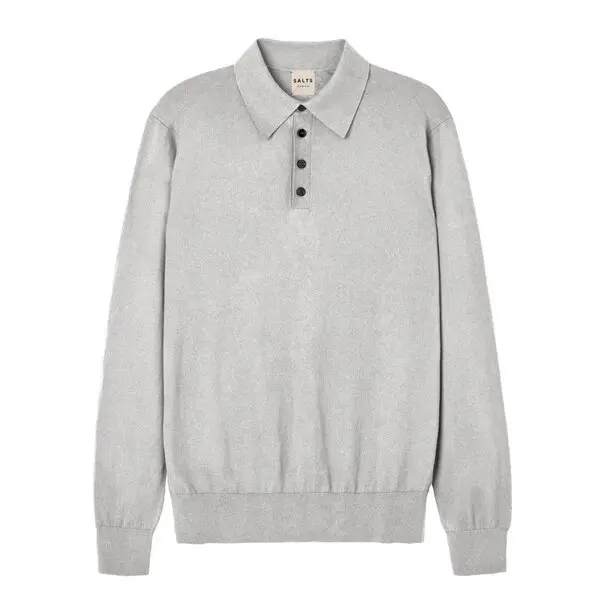 SALTS CASHMERE Long Sleeved Polo Shirt Marl - Grey