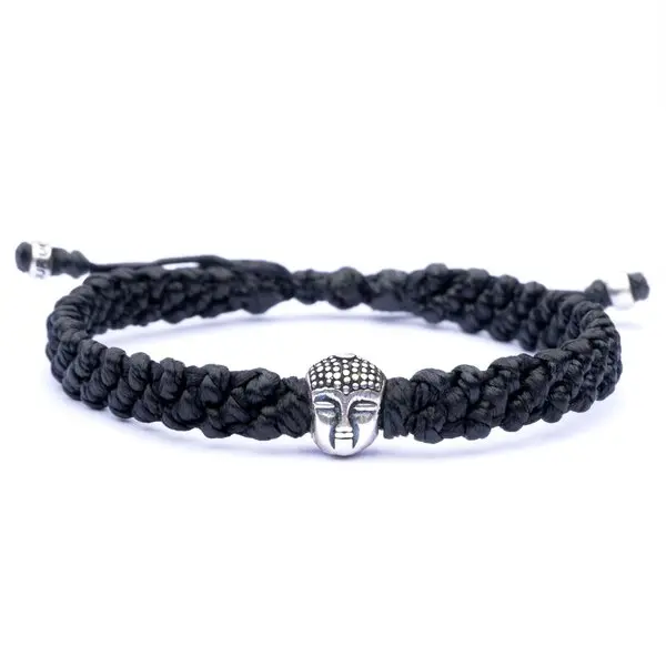 HARBOUR UK Great Buddha Silver Rope Bracelet Aqua - Black