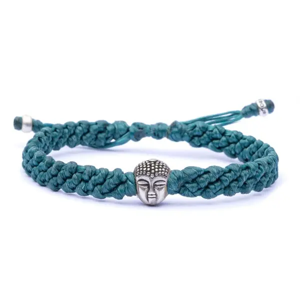 HARBOUR UK Great Buddha Silver Rope Bracelet Aqua - Green