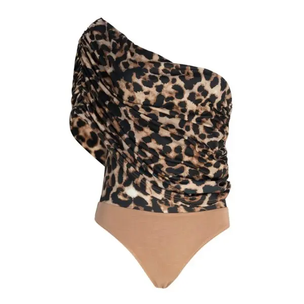 CIRCULAR PATH Black / Brown Strapless Bodysuit Leopard Tall - Black/brown