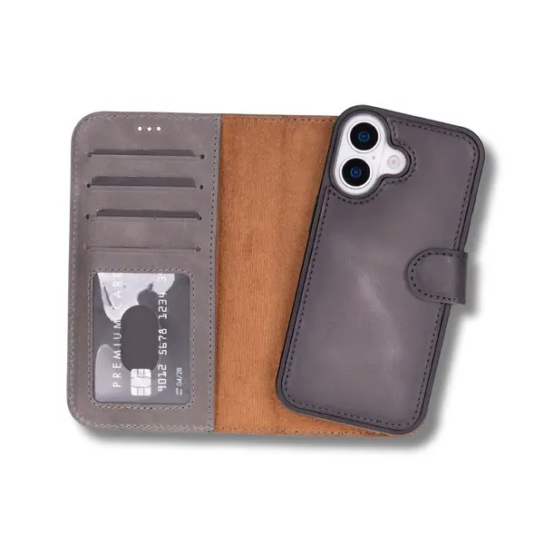 LEATHERE Iphone Onyedi Wallet Case – Gray New York - Grey