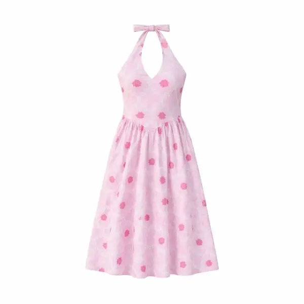 HOUSE OF GL Padmae Hand-block Cotton Halter Neck Midi Floral Dress - Pink