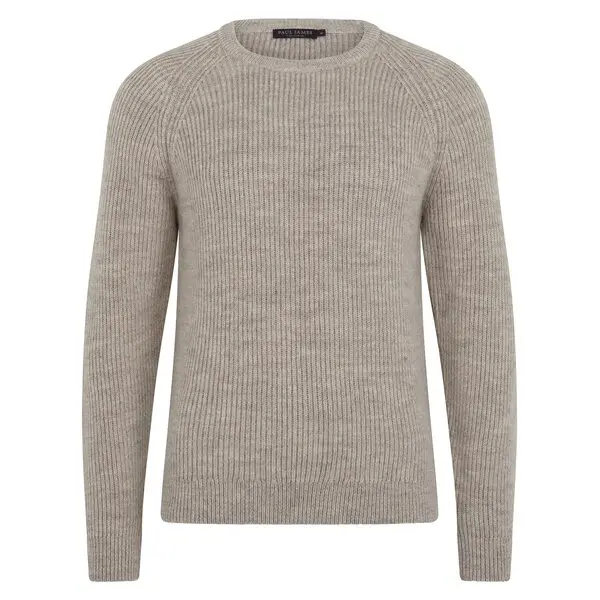 PAUL JAMES KNITWEAR Neutrals Sheepsoft British Wool Byroon Fisherman Rib Knit Jumper Ecru - Beige