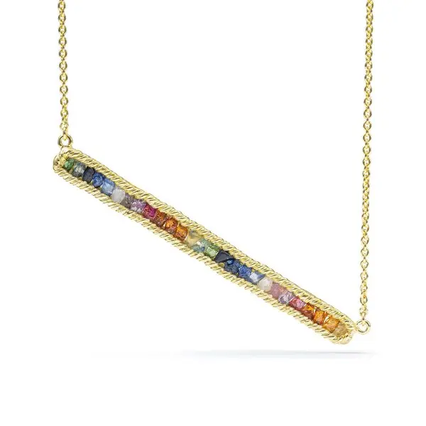 GERMAN KABIRSKI Lithos Plated Silver Necklace With Raw Mixed Color Sapphires - Gold