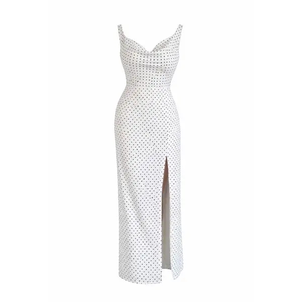 GIRL IN MIND Senna Asymmetric Double Cowl Maxi Dress Spot - White