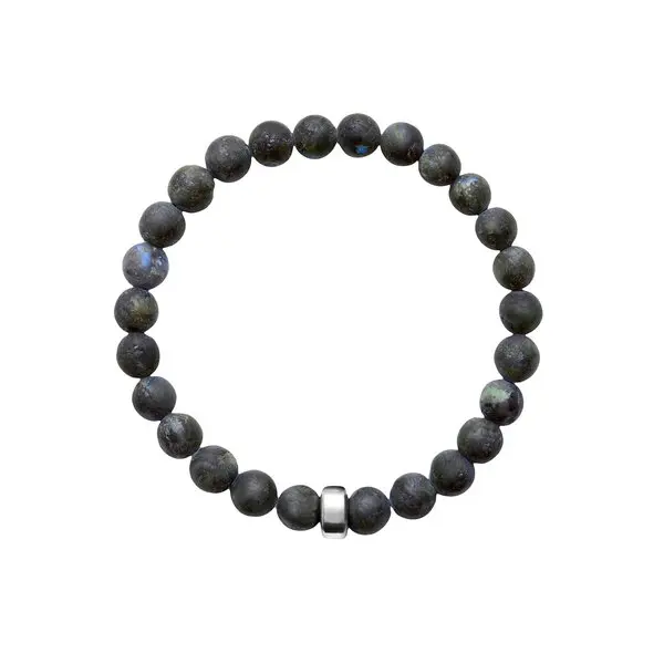 ORA PEARLS Blue / Grey / Silver Aro Larvikite Bracelet Silver Bead Large - Blue/grey/silver