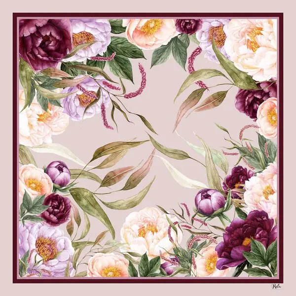 RALUFINEART Silk Scarf Peonies Symphony - Purple
