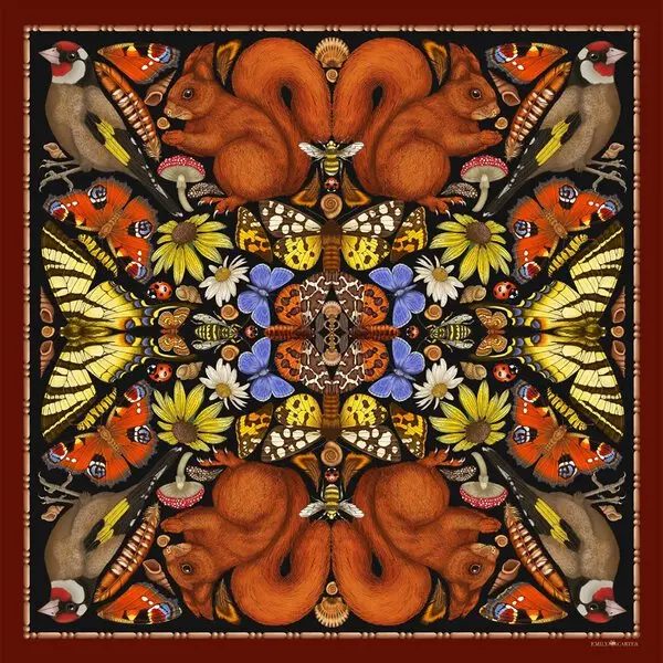 EMILY CARTER Brown / Red The Woodland Silk Scarf L - Brown/red