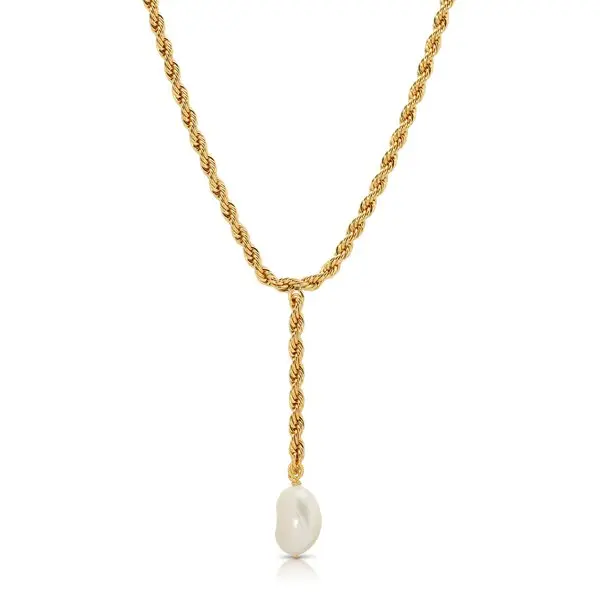 LEEADA JEWELRY Bryn Pearl Lariat Necklace - Gold
