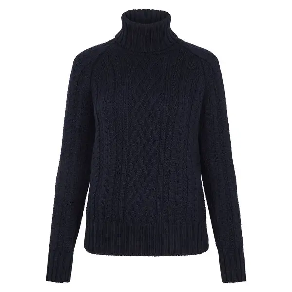 PAUL JAMES KNITWEAR Chunky Merino Margot Roll Neck Cable Jumper Navy - Blue