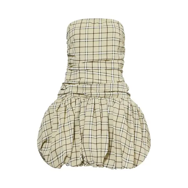 AMY LYNN Dionne Check Tartan Puffball Mini Dress - Green