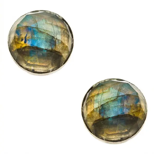 HEATHER HAWKINS Oversized Labradorite Stud Earrings Fourteen Millimeters White Gold Rhodium Vermeil - Blue