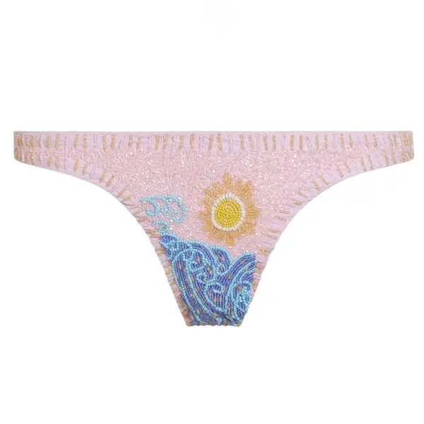 SELF-ADORE Pink / Blue High Tide Hand-beaded Embellished Bikini Bottom- Pale Pink - Pink/blue
