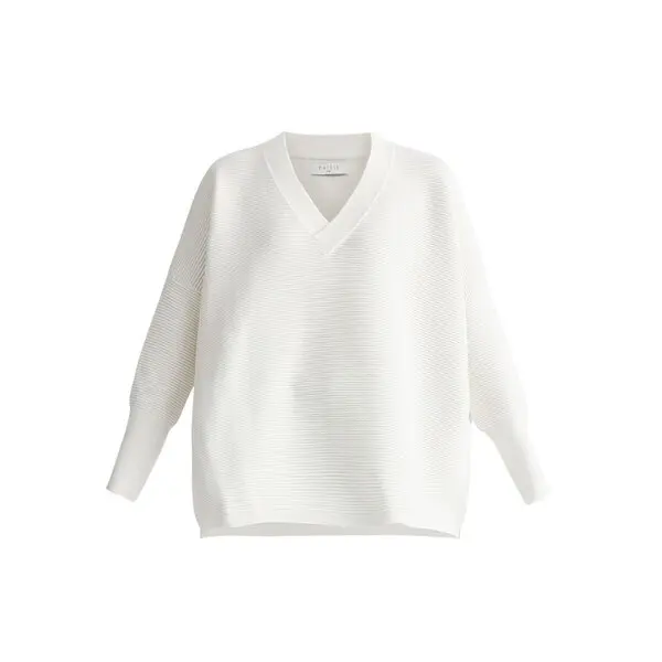 PAISIE V-neck Ribbed Jumper - White