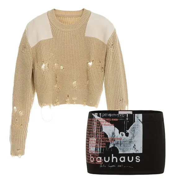 COME ON Military Sweater With Bauhaus Skirt Outfit - Brown