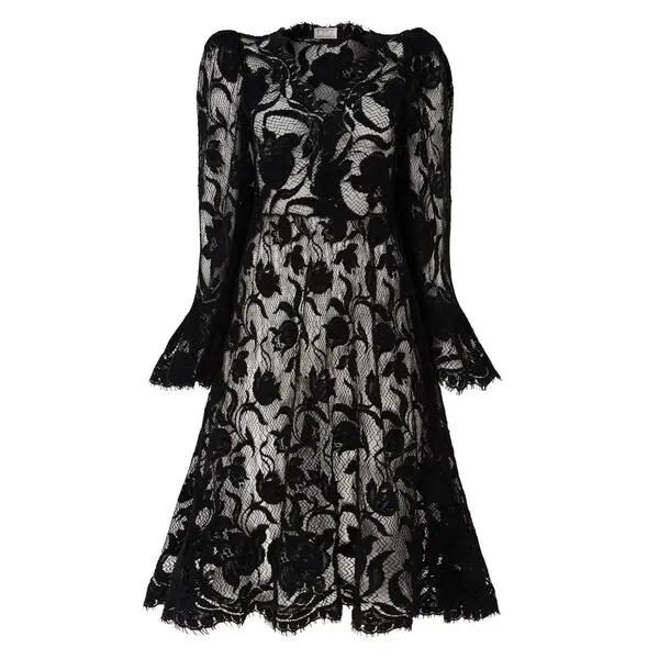 LISA THE LABEL Noire Magnolia Lace Dress With Silk Slip Lining - Black
