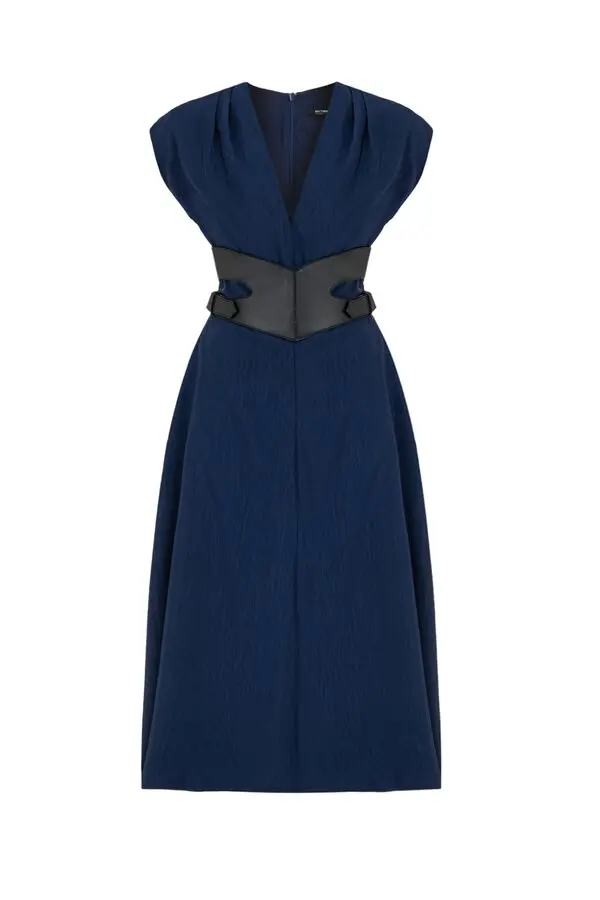 NOCTURNE V-neck Belted Midi Dress