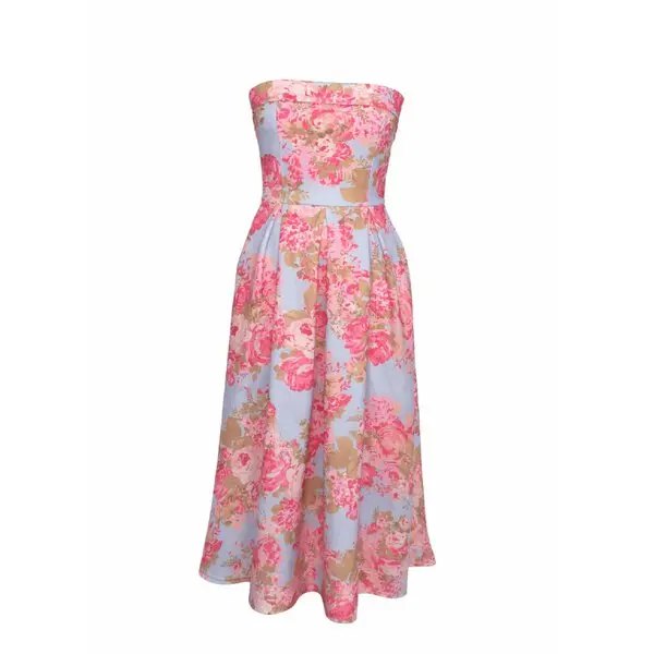 GIRL IN MIND Danni Strapless Bandeau Midi Dress Floral - Yellow