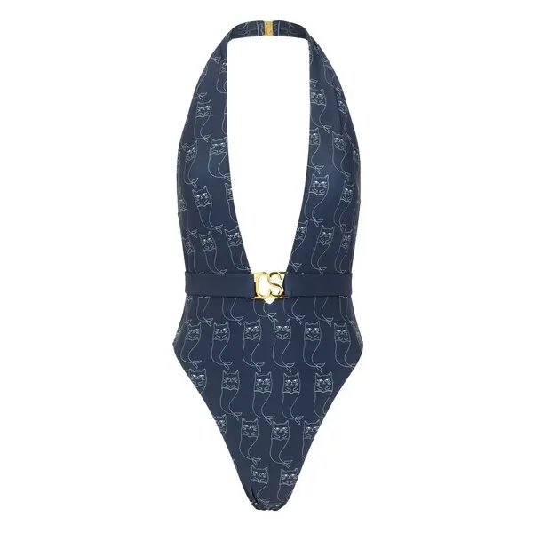 CATNIP AND SEAWEED The One-piece Nipsea Print Swimsuit In Midnight - Blue