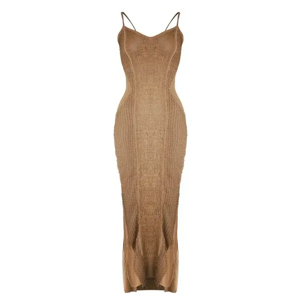 ZHENABIA Neutrals Armor Dress Desert Sand Boho Sexy Dress - Brown