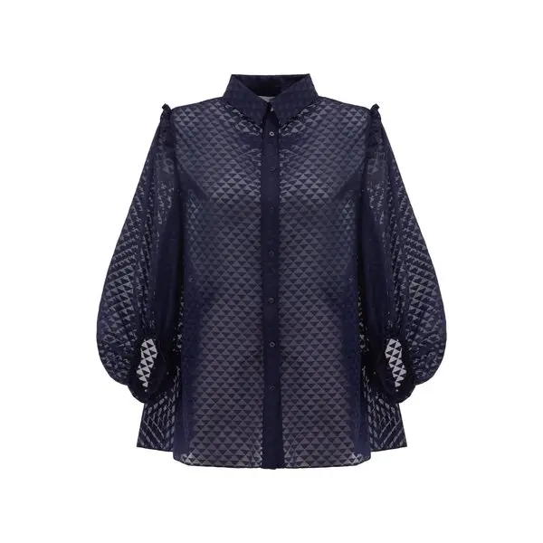GEORGETTE Deep Navy Veil Blouse - Blue