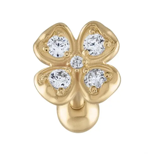 Zahav Jewelry 14k Solid 18g 6mm Clover Flower Round Cz Cluster Cartilage - Gold