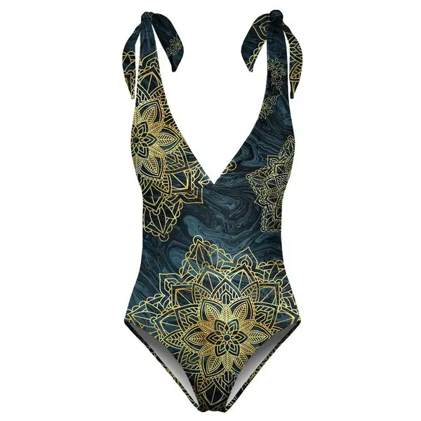 ALOHA FROM DEER Black Boho One Piece Swimsuit - Black/gold