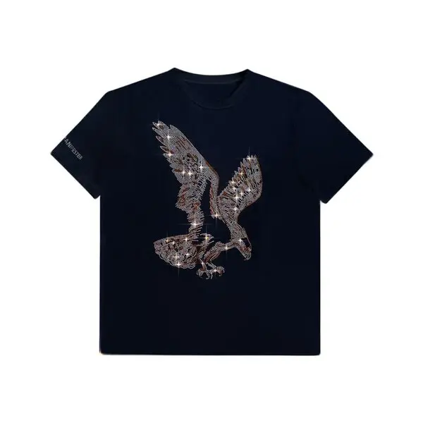 MIRACLES MANIFESTER Eagle Lucky Fengshui Rhinestoned T-shirt - Black