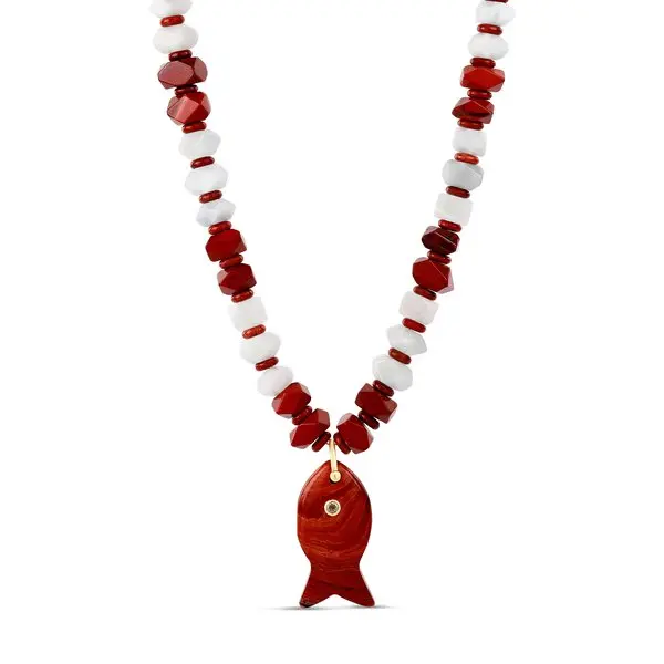 HANNAH B. JEWELRY Neutrals Red Jasper Fish Gemstone Necklace - Orange/red