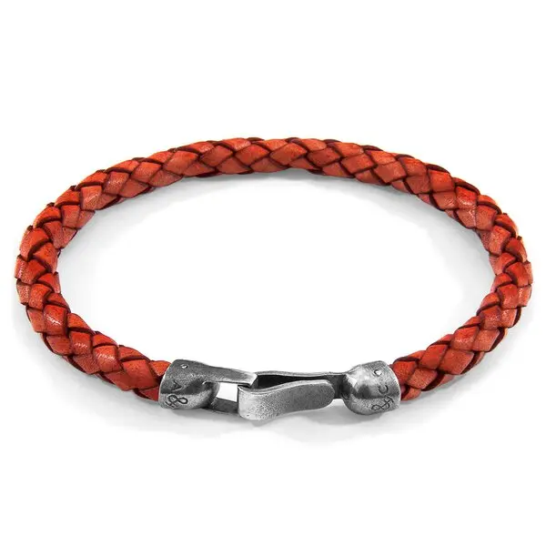 ANCHOR & CREW Amber Skye Silver & Braided Leather Bracelet - Red