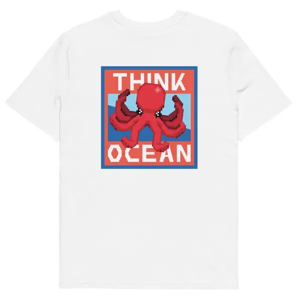 ANCHOR & CREW Think Ocean Octopus Pixel Art Organic Cotton T-shirt - White