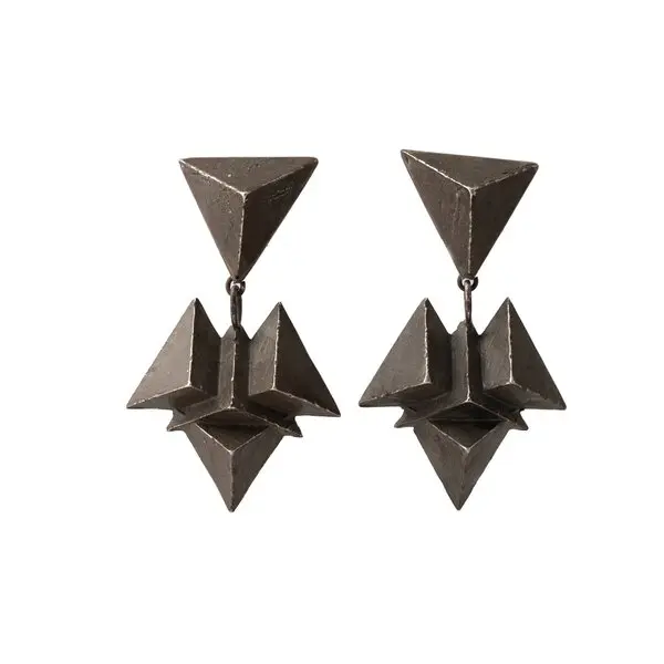 ZULA JEWELRY + DESIGN Black / Grey / Silver Triangle Statet Earrings, Ancient Future Collection - Black/grey/silver