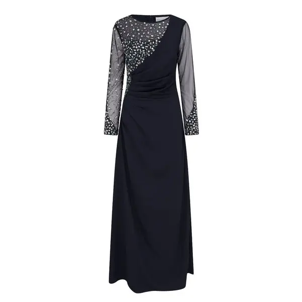 RAISHMA Cyra A Beautifully Cut Navy Floor Length Gown With Elegant Stone Work On The Sleeves & Bust Gown - Blue