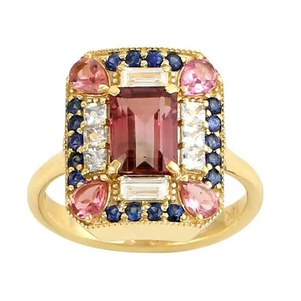 ARTISAN Pink / Blue Pink Tourmaline, Sapphire And Diamond Cocktail Ring In 14k Yellow Gold - Pink/blue