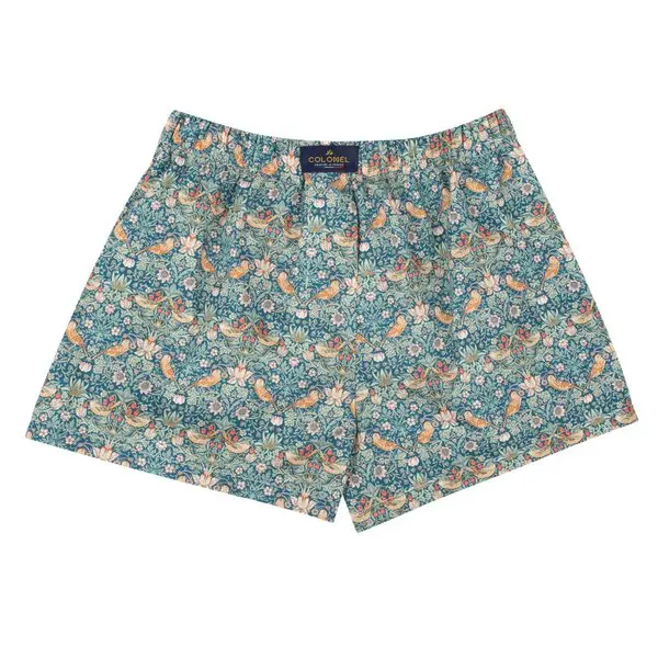 LE COLONEL Green / Neutrals / Red Liberty Emerald Strawberry Thief Boxer Shorts - Green/red