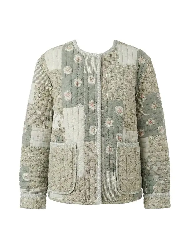 THE WELL WORN Chloe Jacket – Reversible Vintage Quilt Jacket In Soft Tones - Green