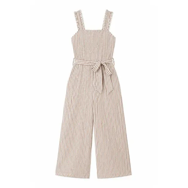 YUMI Stripe Strappy Jumpsuit - Brown